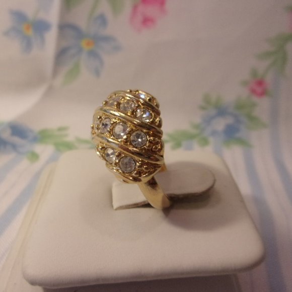 Avon | Jewelry | Vintage Avon Domed Rhinestone Gold Tone Ring | Poshmark